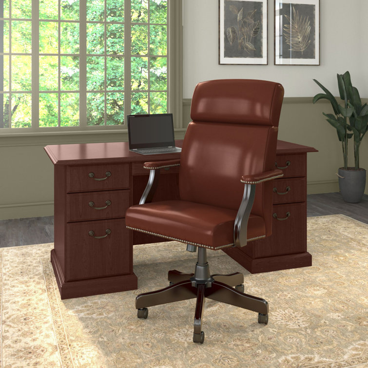 Gracie Oaks Magomed Executive Desk And Chair Set In Harvest Cherry | Wayfair